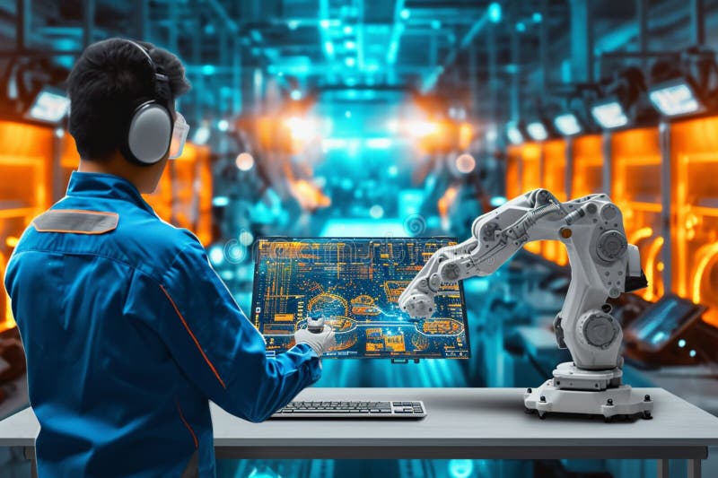 Engineering Control Manager Oversees Automation with Robotic Arms in ...