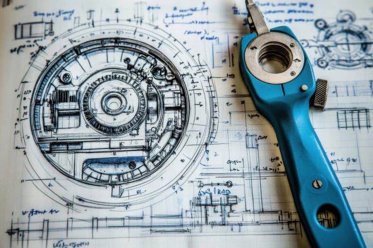Engineering Design Blueprint with Instrument Drawing Intricate Plan and ...