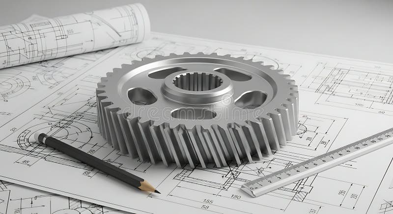Engineering Design with Gear and Blueprints Stock Illustration ...