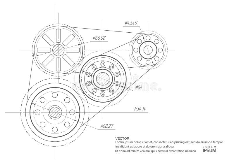 Engineering Design of Gears.Technical Drawing Background .Rotating ...