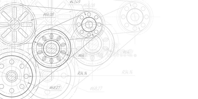 Engineering Design of Gears.Technical Drawing Background .Rotating ...