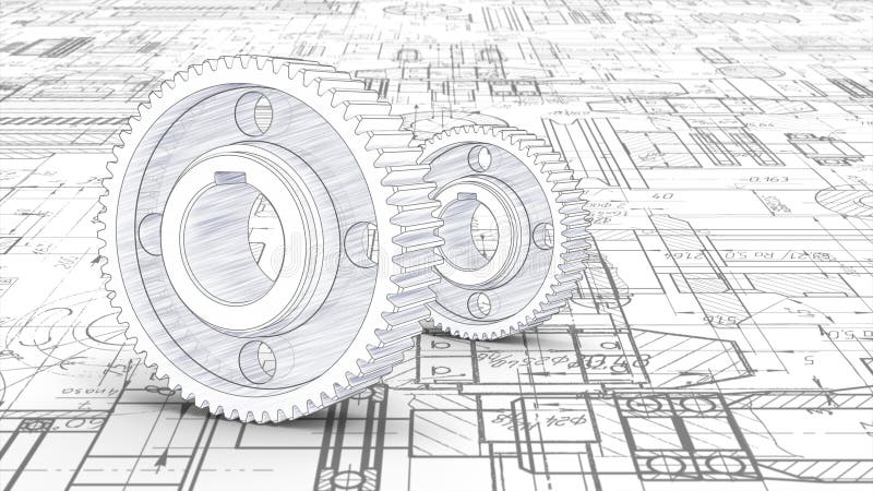 Set of Gears .Technical Drawing of Gear . Rotating Mechanism of Round ...