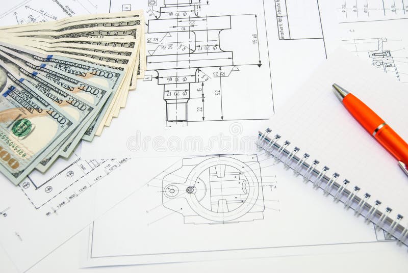 Engineering Detail Drawings for Background Stock Image - Image of ...