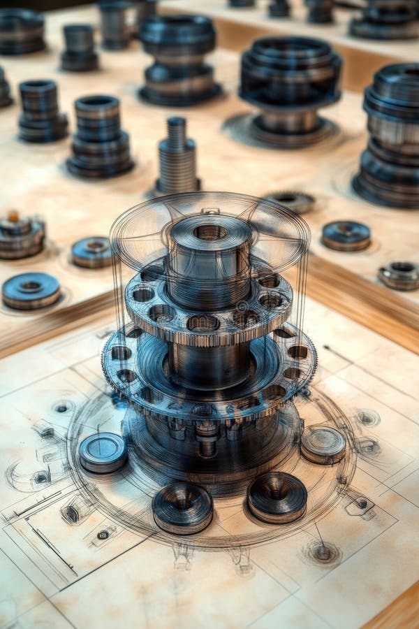 Engineering Detail Lying on an Engineering Drawing . Mechanical ...