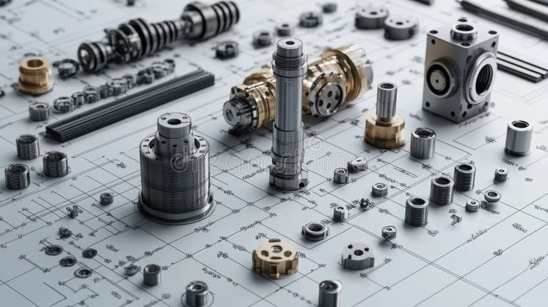 Engineering Detail Lying on an Engineering Drawing . Mechanical ...