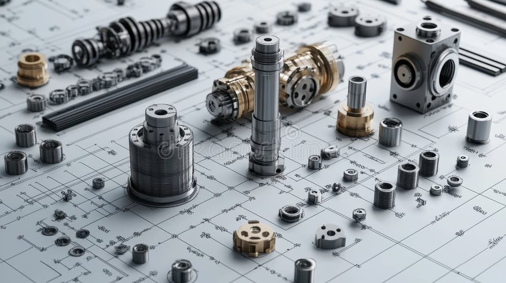 Engineering Detail Lying on an Engineering Drawing . Mechanical ...