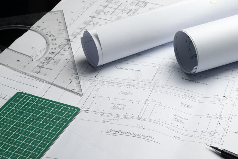 Engineering Diagram Blueprint Paper Drafting Project Sketch Arch Stock ...