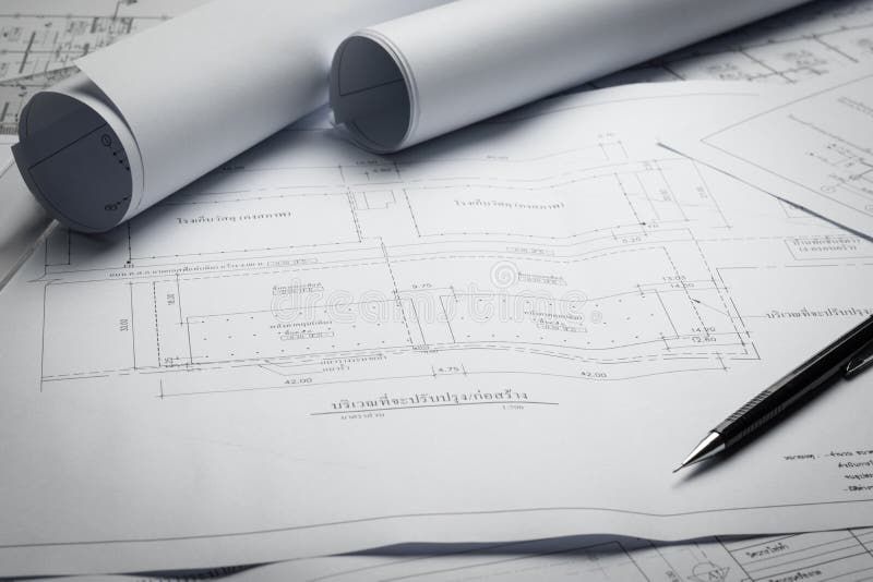 Engineering Diagram Blueprint Paper Drafting Project Sketch Stock Photo ...