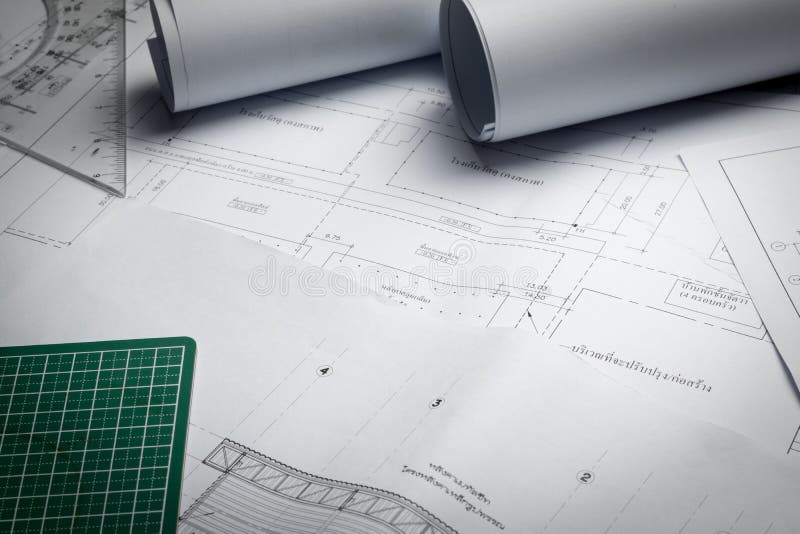 Engineering Diagram Blueprint Paper Drafting Project Sketch Stock Photo ...