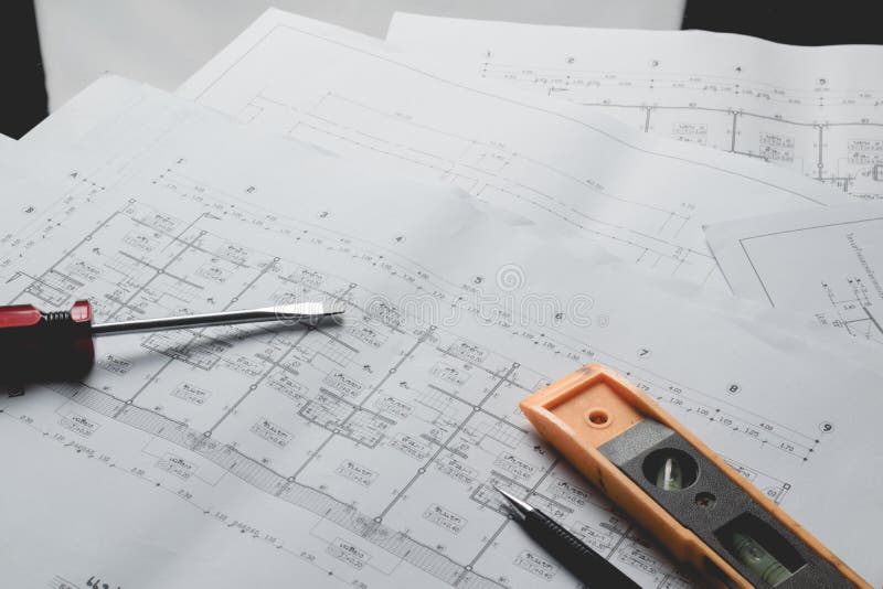 Engineering Diagram Blueprint Paper Drafting Project Stock Image ...