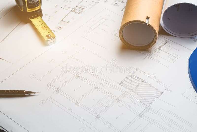 Engineering Diagram Blueprint Paper Drafting Project Sketch Stock Photo ...