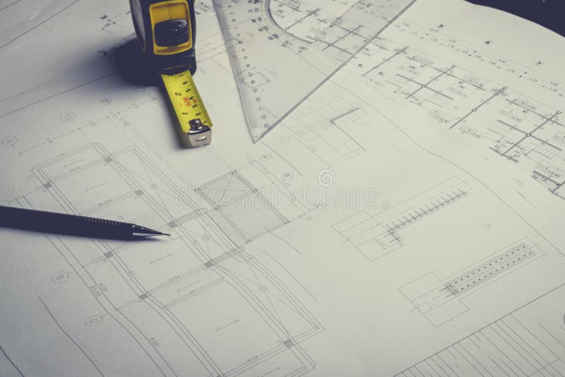 Engineering Diagram Blueprint Paper Drafting Project Sketch Stock Photo ...