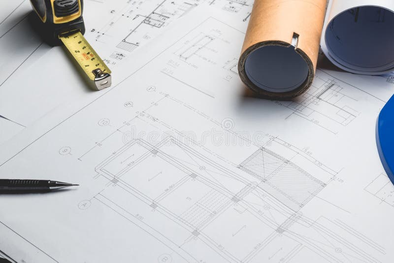 Engineering Diagram Blueprint Paper Drafting Project Sketch Stock Photo ...