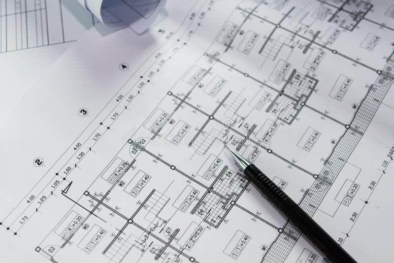Engineering Diagram Blueprint Paper Drafting Project Stock Image ...