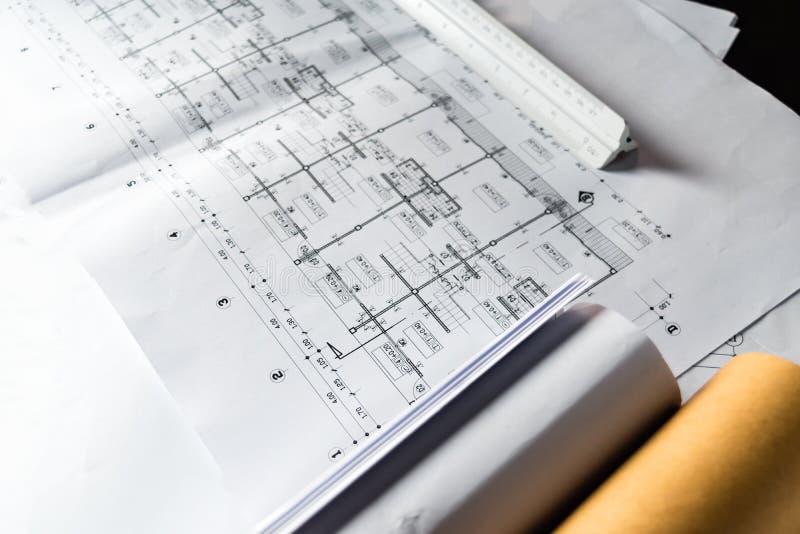 Engineering Diagram Blueprint Paper Drafting Project Stock Image ...
