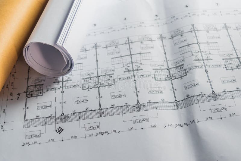 Engineering Diagram Blueprint Paper Drafting Project Stock Photo ...