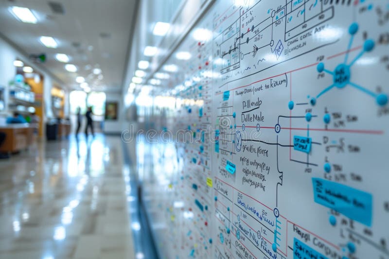 Engineering Diagram on Whiteboard in Hallway of Commercial Building ...