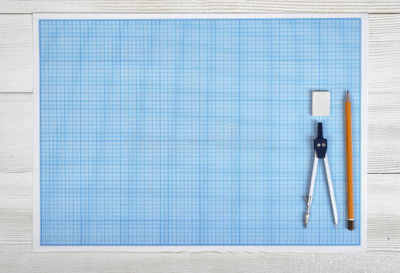 Engineering Divider, Pencil and Eraser on a Blueprint in Top View Stock ...