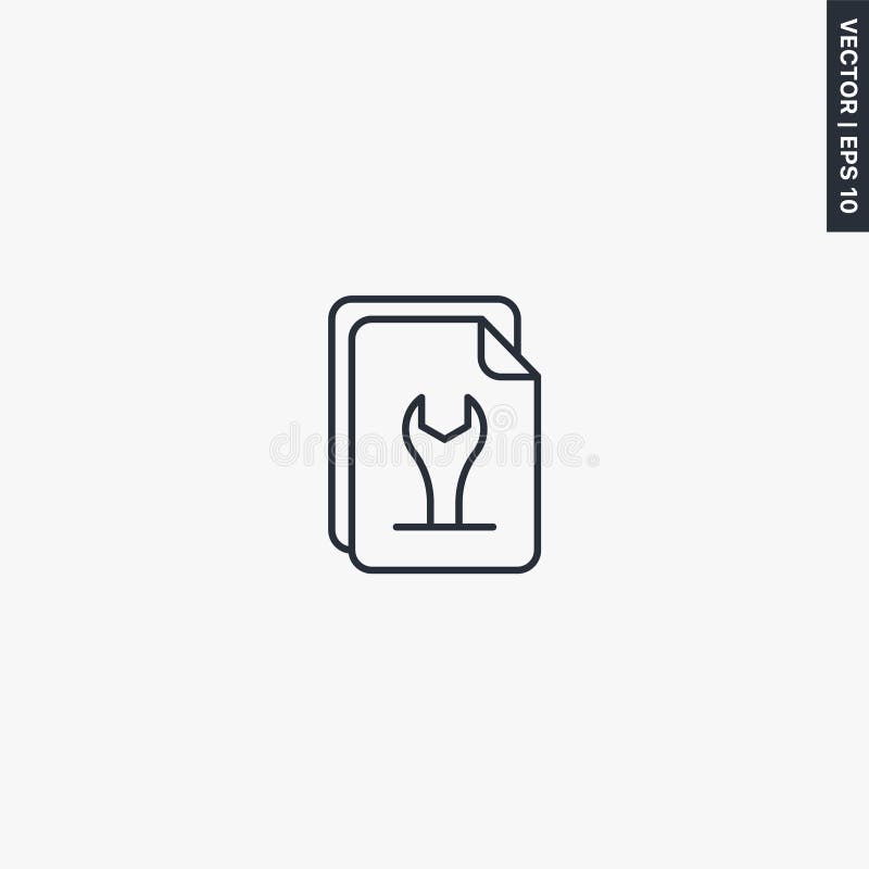 Engineering Document Icon in Linear Style. Document with Gear. Setting ...