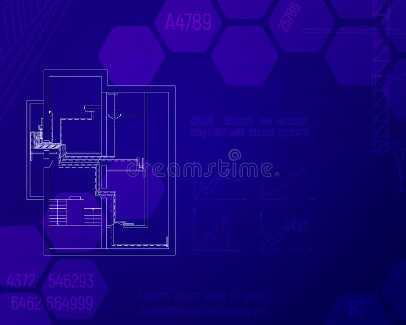Engineering Draft of Heating System in the House. Concept of HVAC. Blue ...