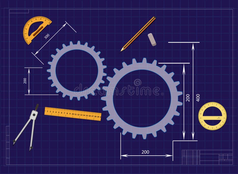 Engineering Drawing on a Blue Background and Tool Stock Vector ...