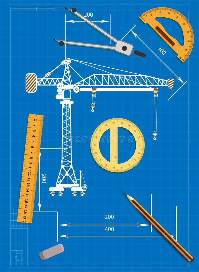Engineering Drawing on a Blue Background and Tools To Measure ...