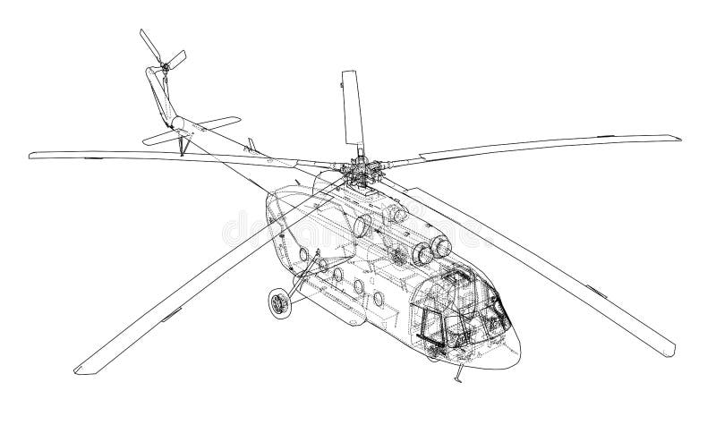 Outline Business Helicopter Drawing. Top, Side View of Luxury Copter ...