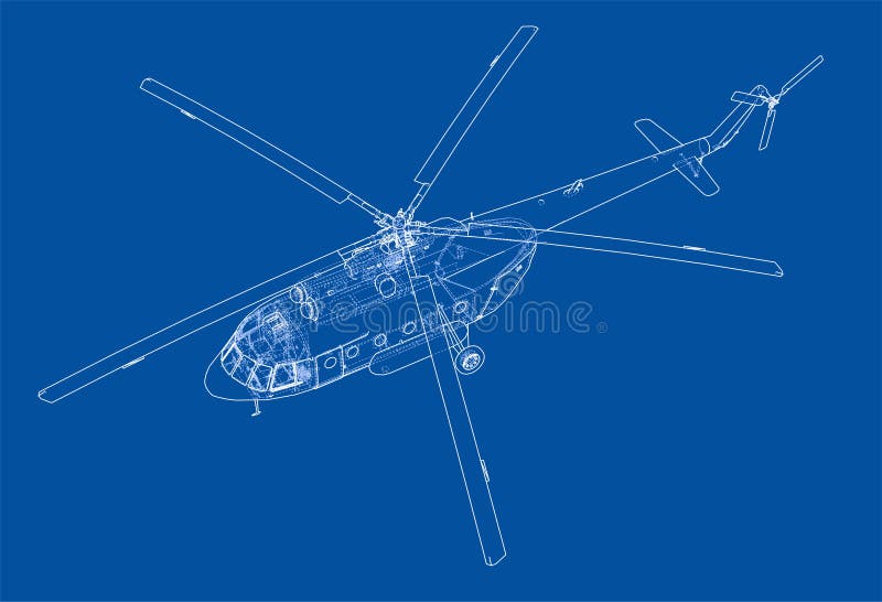 Drawing a Helicopter in a Flat Style. Stock Vector - Illustration of ...