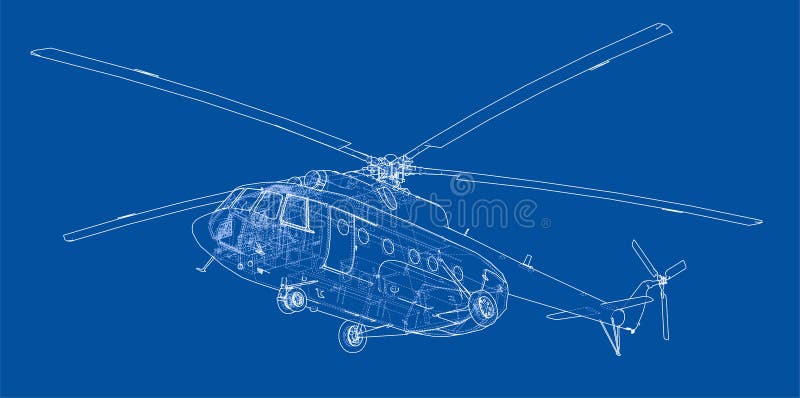 Engineering Drawing of Helicopter Stock Illustration - Illustration of ...
