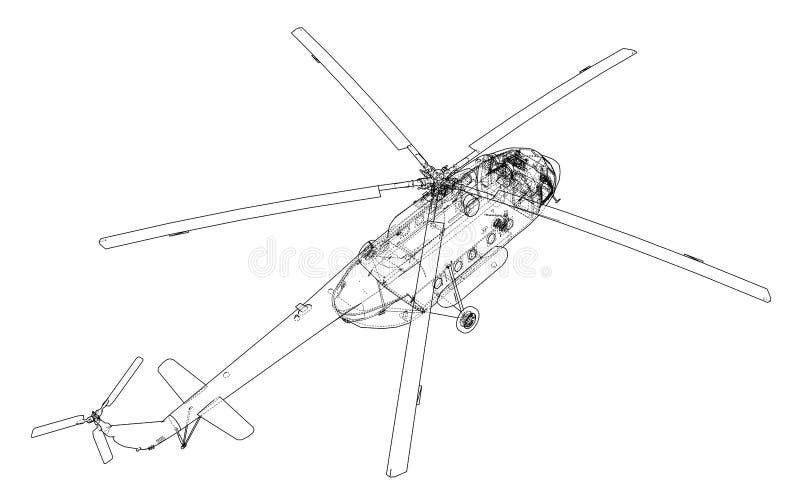 Engineering Drawing of Helicopter Stock Illustration - Illustration of ...