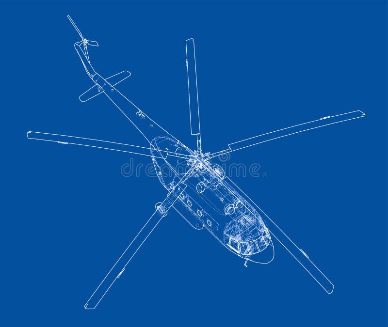 Engineering Drawing of Helicopter Stock Vector - Illustration of front ...