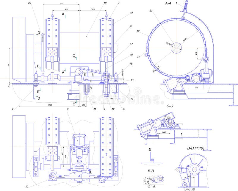 Engineering Drawing of Industrial Equipment Stock Illustration ...