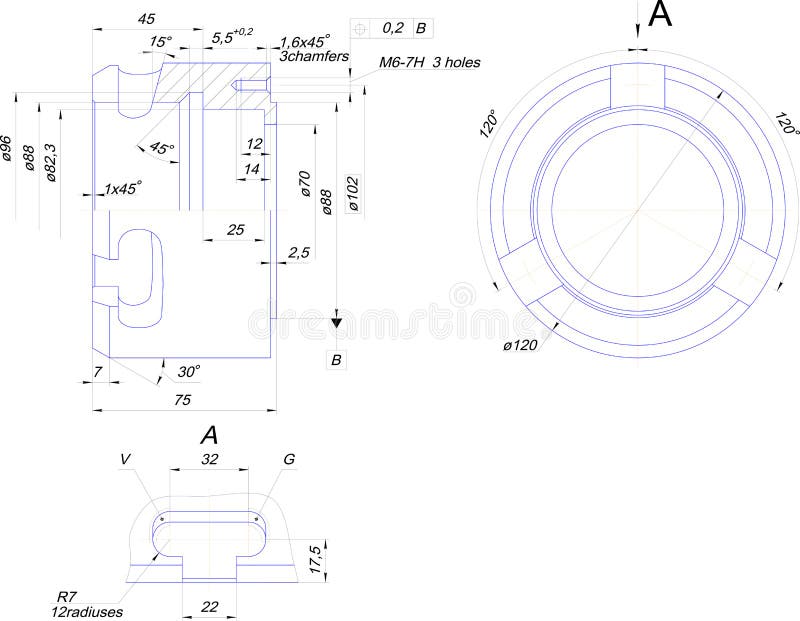 Engineering Drawing of Industrial Equipment Stock Illustration ...