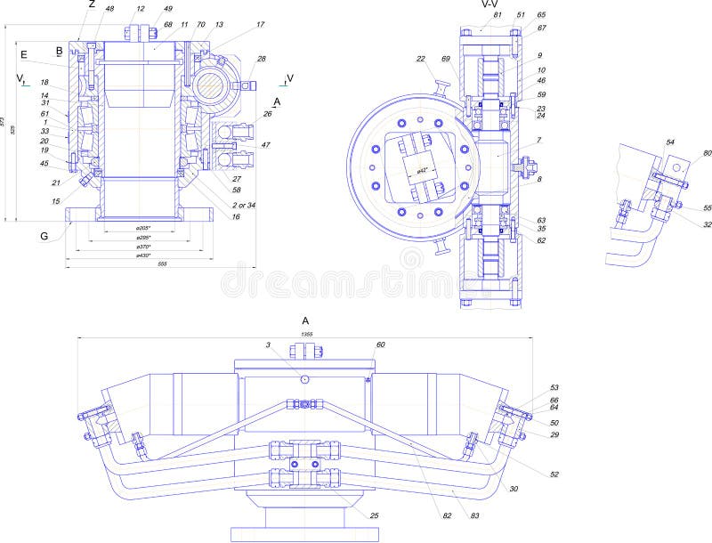 Engineering Drawing of Industrial Equipment Stock Illustration ...