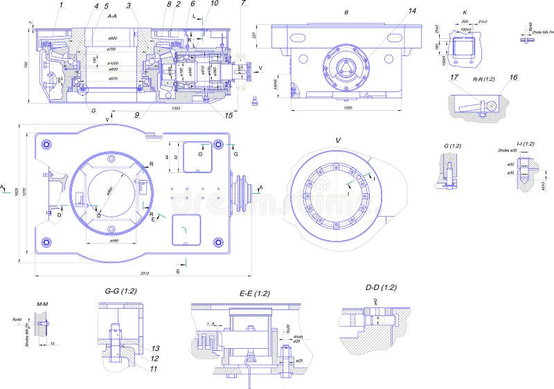 Engineering Drawing of Industrial Equipment Stock Illustration ...