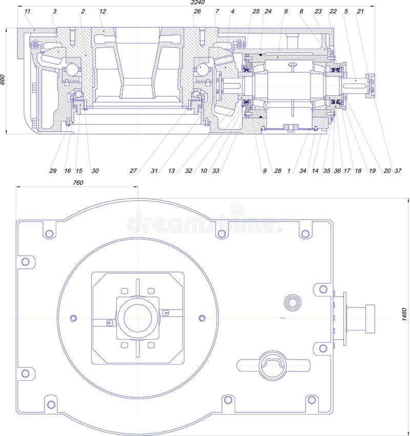 Engineering Drawing of Industrial Equipment Stock Illustration ...