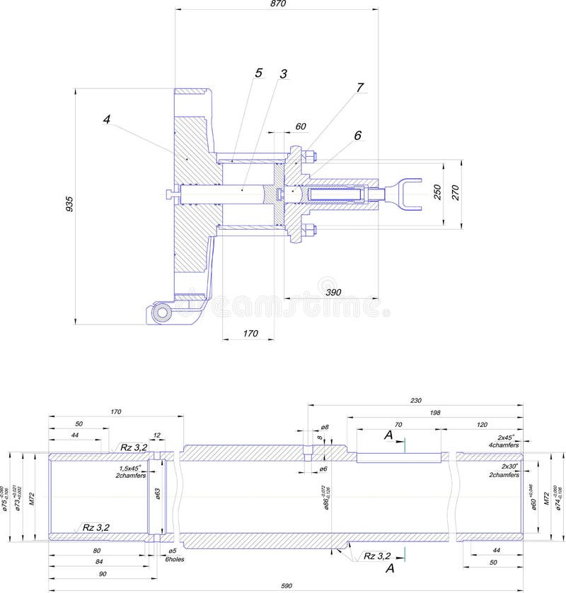 Engineering Drawing of Industrial Equipment Stock Illustration ...