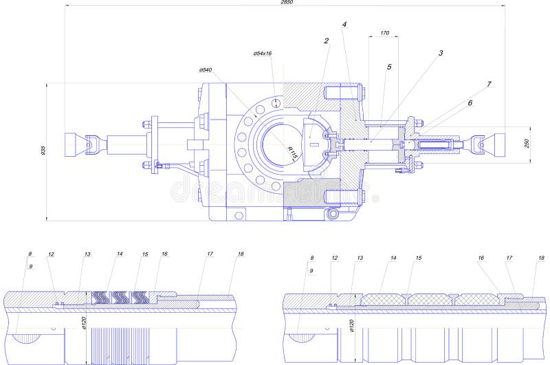 Engineering Drawing of Industrial Equipment Stock Illustration ...