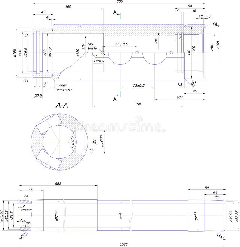 Engineering Drawing of Steel Bush Stock Illustration - Illustration of ...