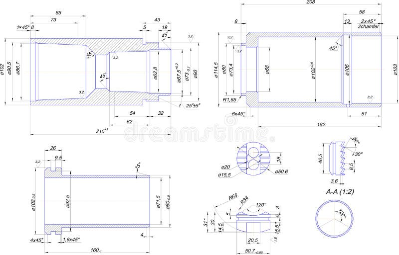 Engineering Drawing of Steel Bush Stock Illustration - Illustration of ...