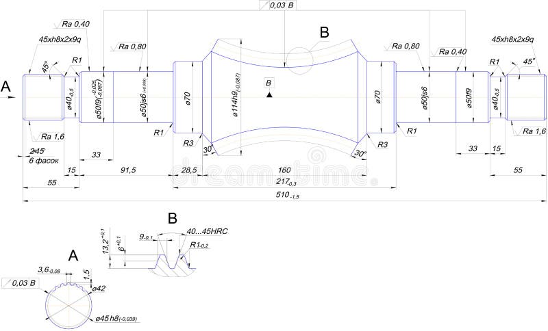 Engineering Drawing of Steel Shaft Stock Illustration - Illustration of ...