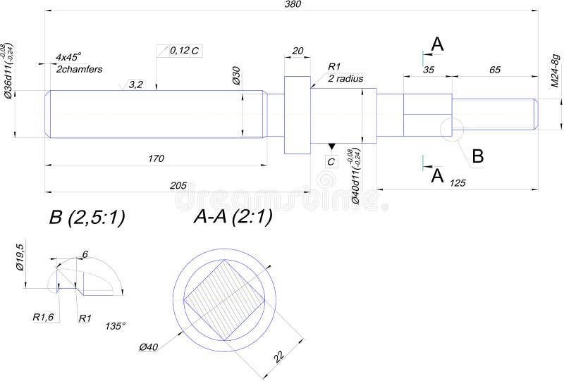 Engineering Drawing of Steel Shaft Stock Illustration - Illustration of ...