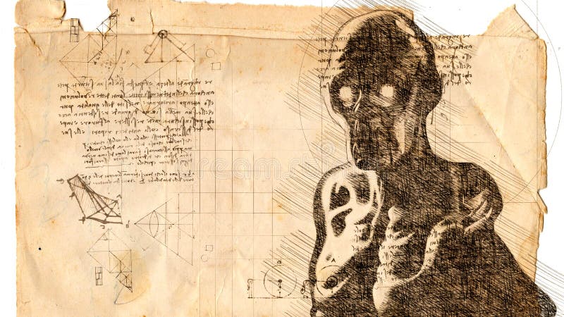Engineering Drawing In Style Of Leonardo Da Vinci Stock Illustration