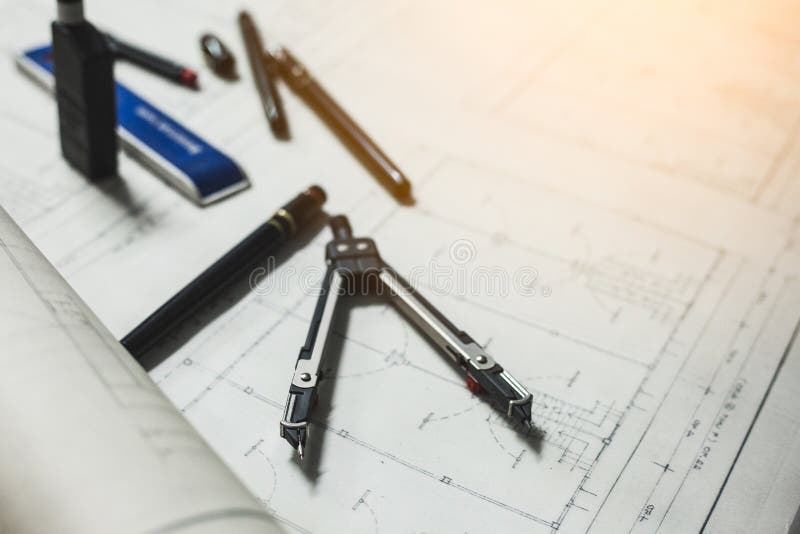Engineering and Drawing Tools Stock Photo - Image of draft, blue: 134598774