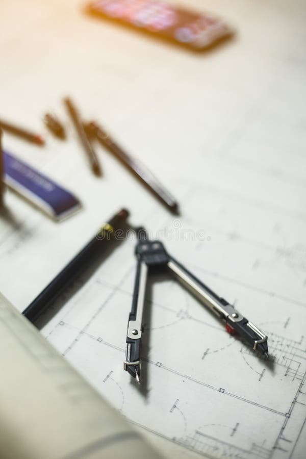Engineering and Drawing Tools Stock Image - Image of house, modern ...