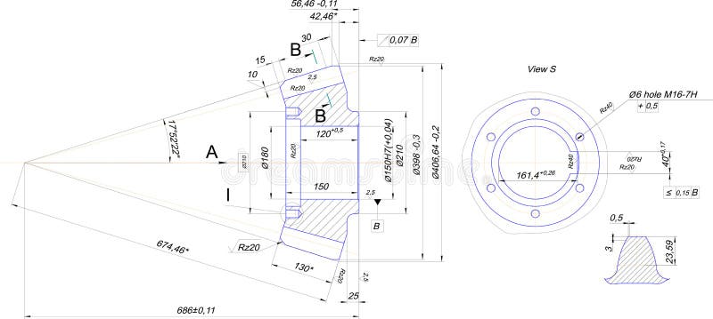 Engineering Drawing. Toothed Gear Stock Illustration - Illustration of ...