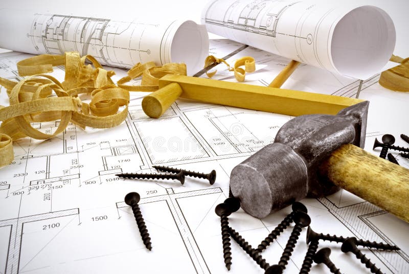 Engineering Drawings and Building Tools Stock Image - Image of frame ...