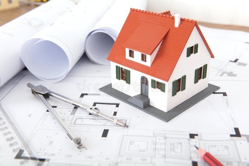 Engineering Drawings and House Models and Related Tools Stock Photo ...