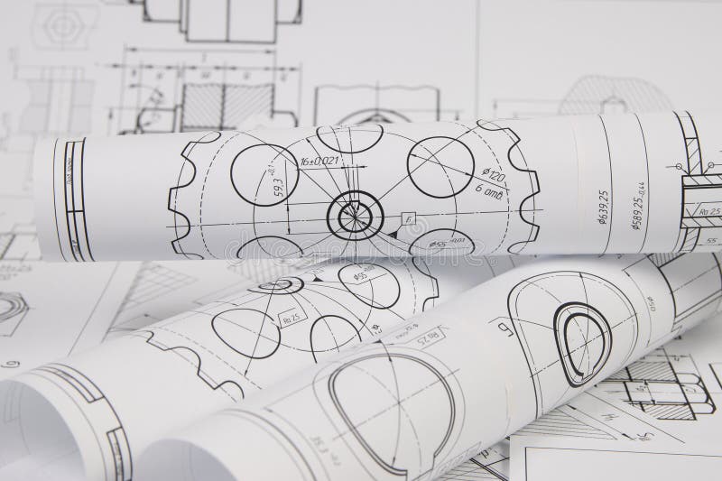Engineering Drawings of Industrial Parts and Mechanism Stock Image ...
