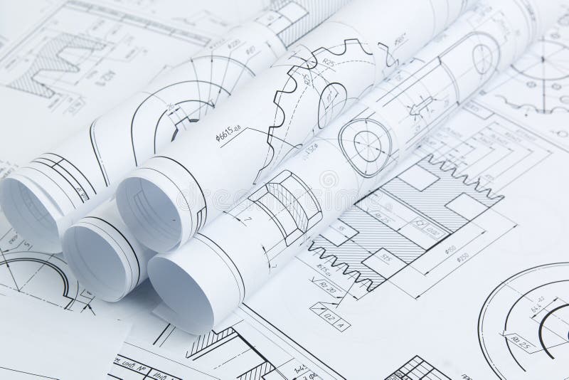 Engineering Drawings of Industrial Parts and Mechanisms Stock Image ...